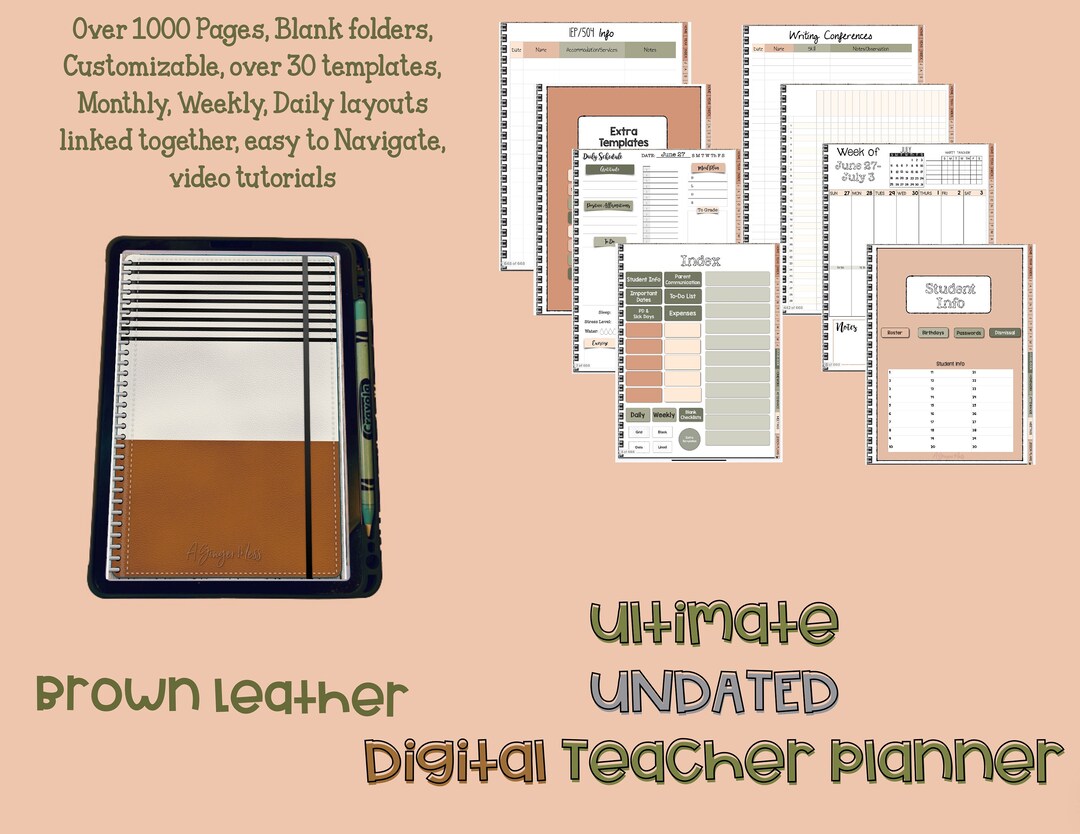 ULTIMATE Undated Digital Teacher Planner {brown Leather} - Etsy