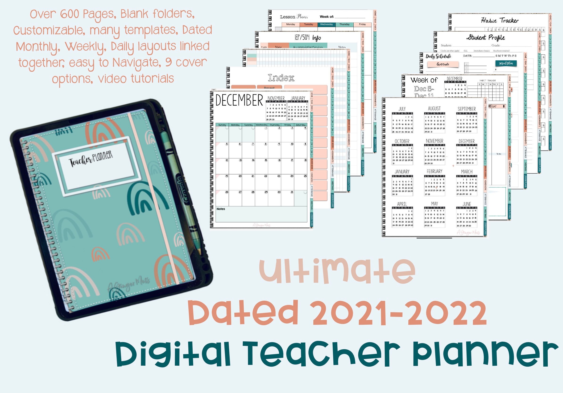DATED PDF & GoodNotes ULTIMATE 2021-2022 Digital Teacher Planner ...