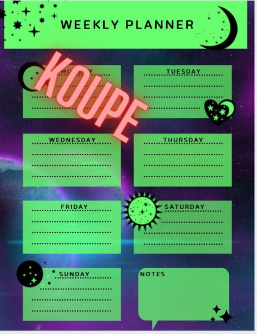 Colorized, and Galaxy-themed Weekly Planners - Etsy