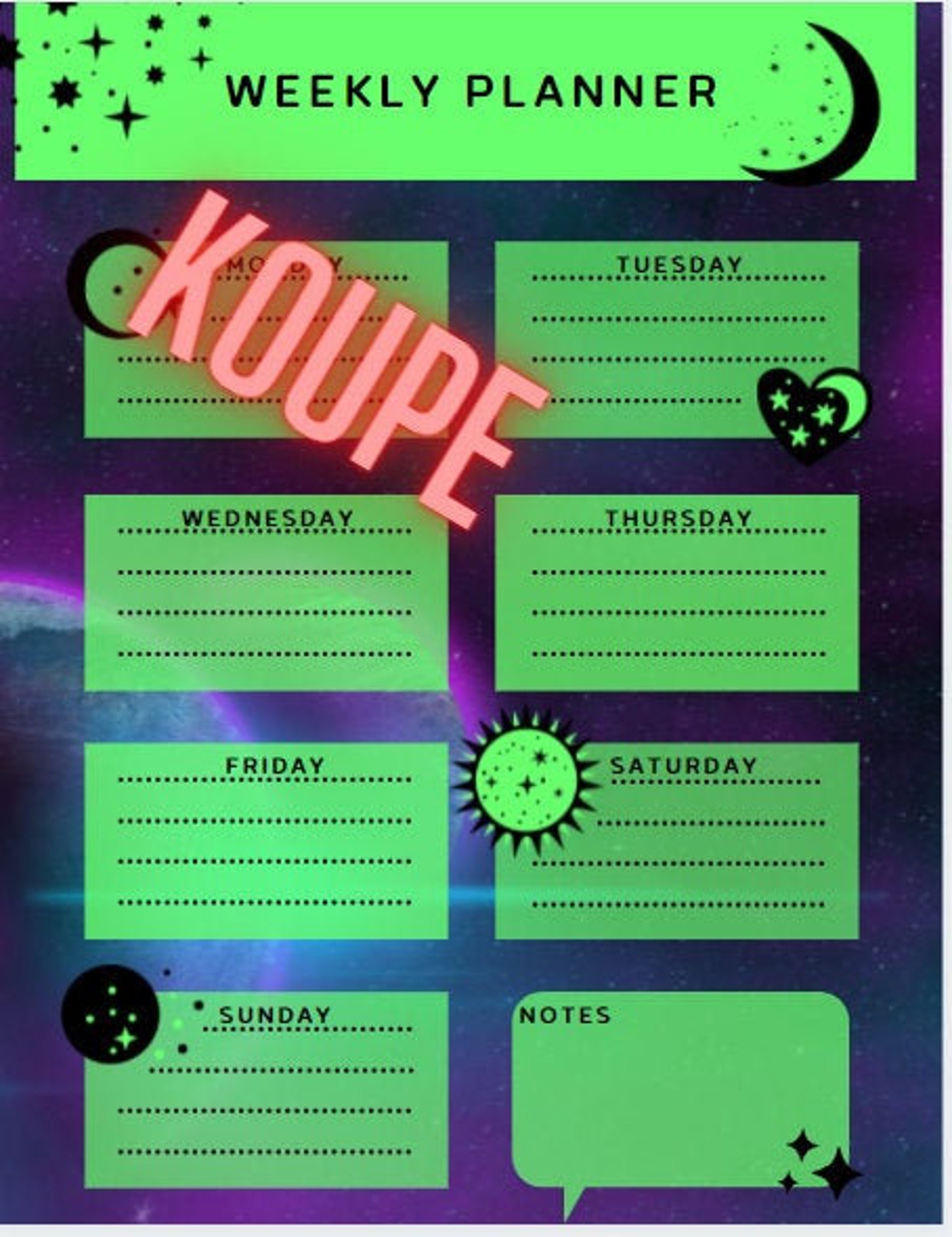 Colorized, and Galaxy-themed Weekly Planners - Etsy