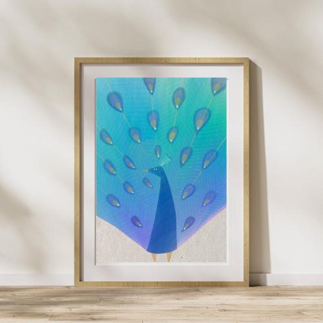 Blue Peacock Wall Print Digital Wall Art (post Card Included) - Etsy