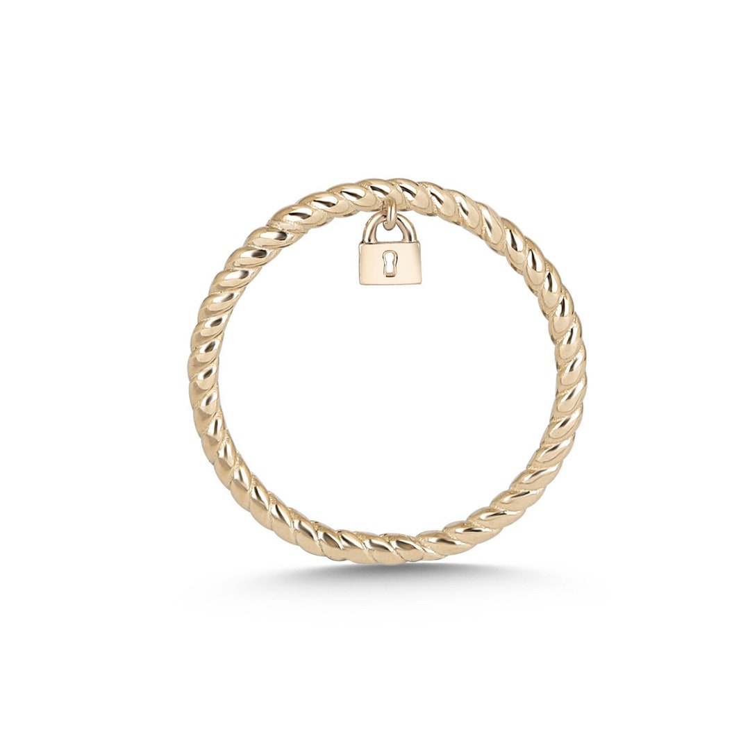 8K Gold Padlock Ring, Tiny Padlock Ring, Lock Ring, Heart Locket Ring ...