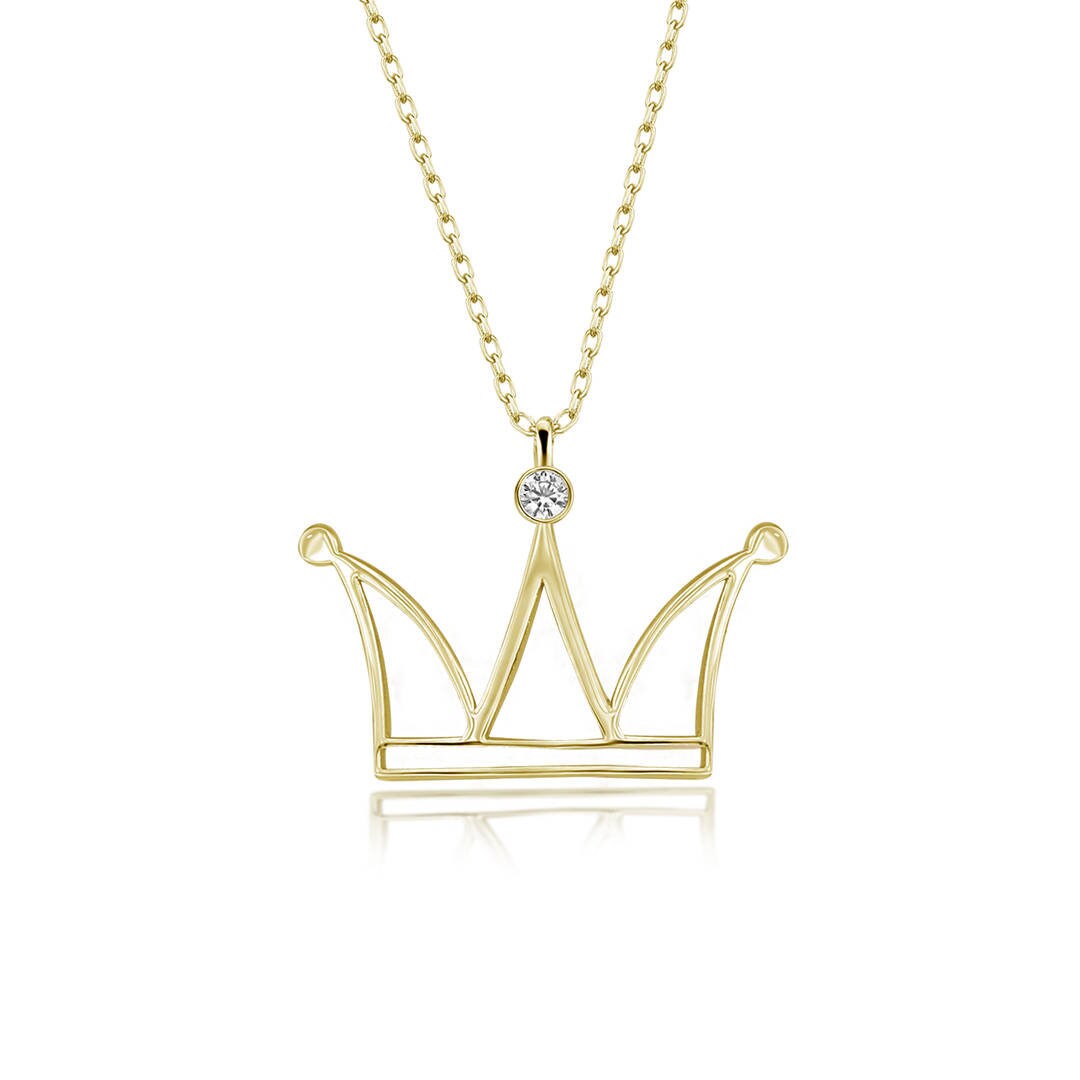 Diamond 925 Sterling Silver Crown Necklace, Dainty Necklace, Gift ...