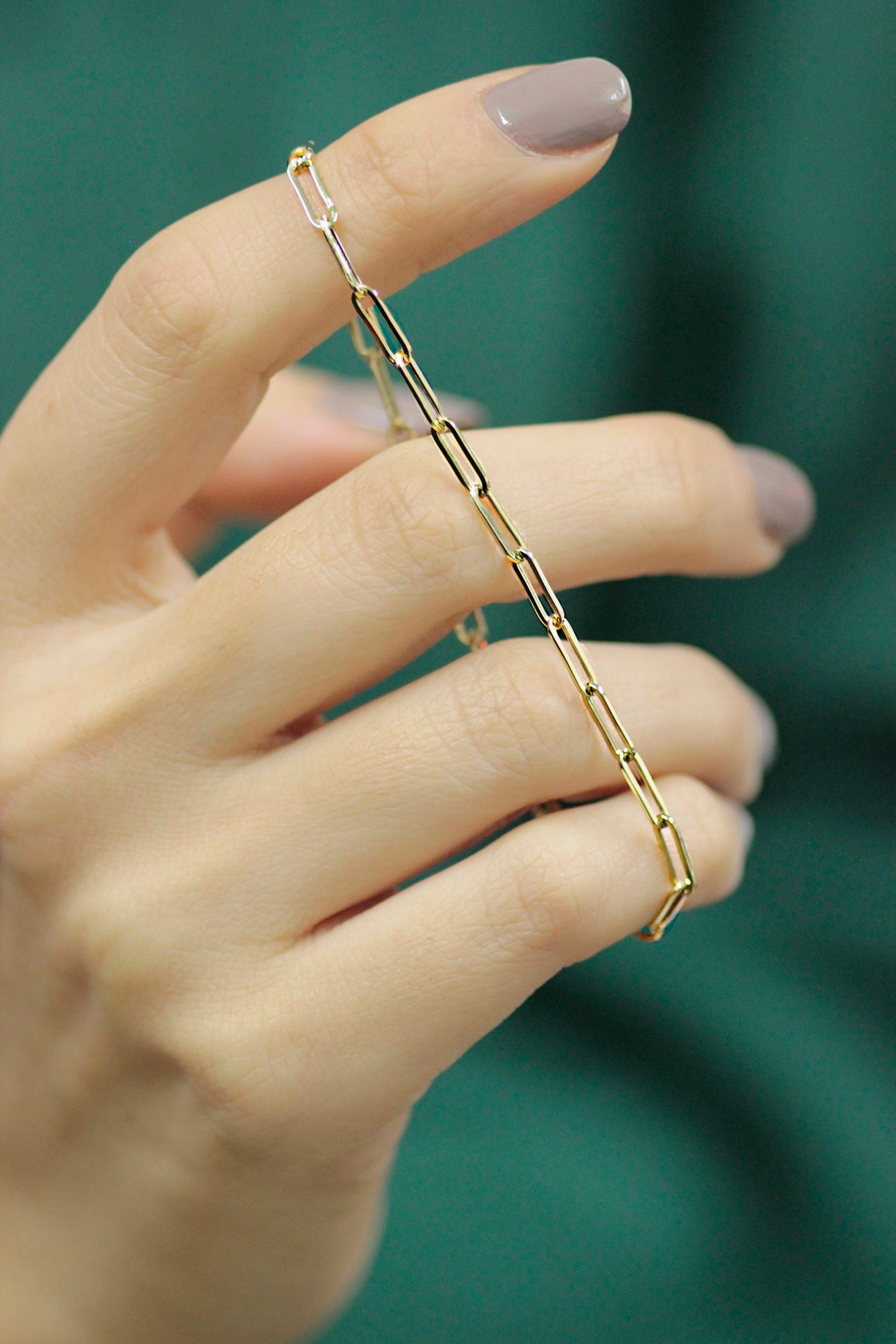 14K Gold Paper Clip Bracelet, Tiny Paper Clip Link Bracelet, Non Hollow ...