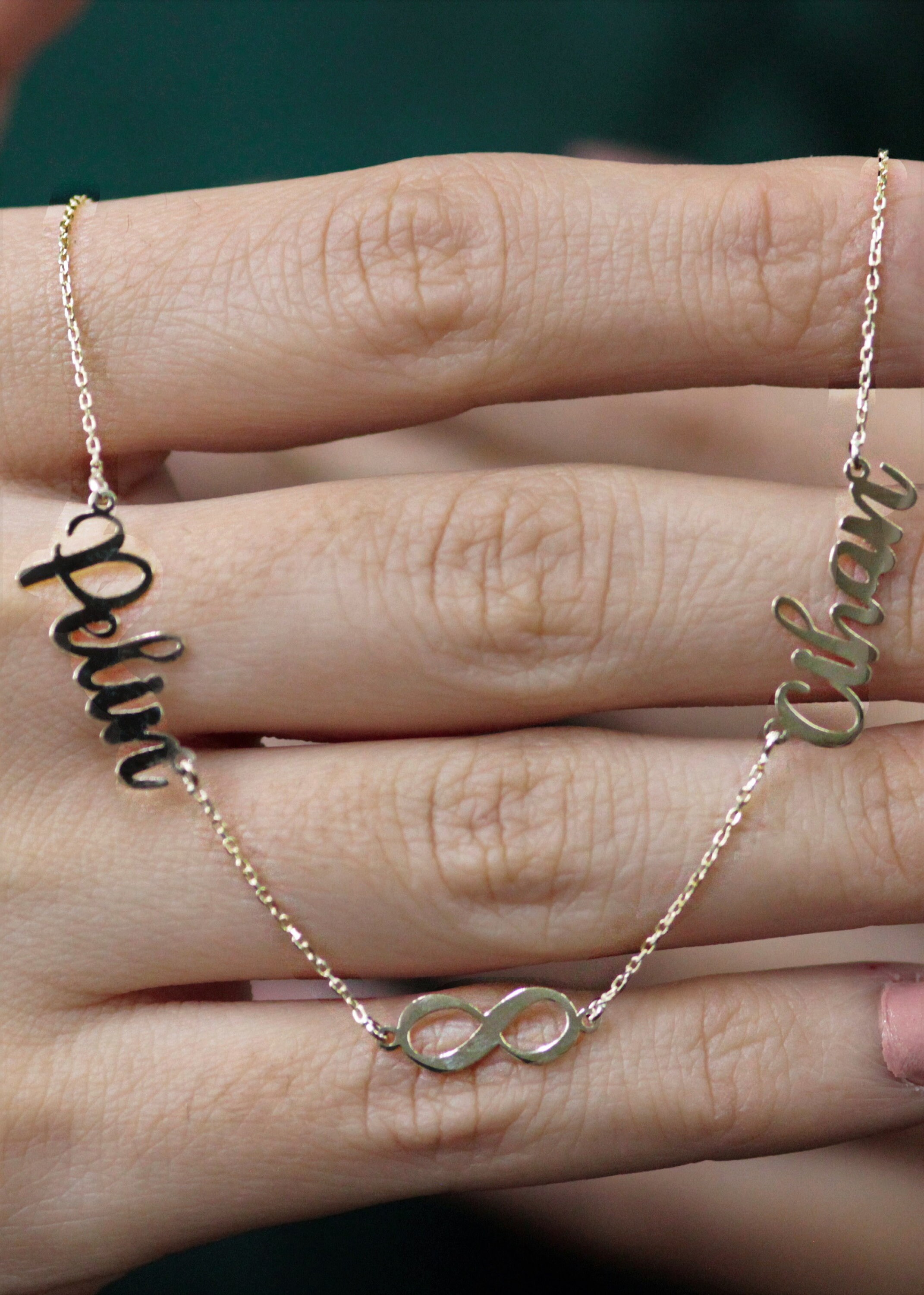 14K Solid Gold Two Name Infinity Necklace, 2 Names Necklace, Custom ...