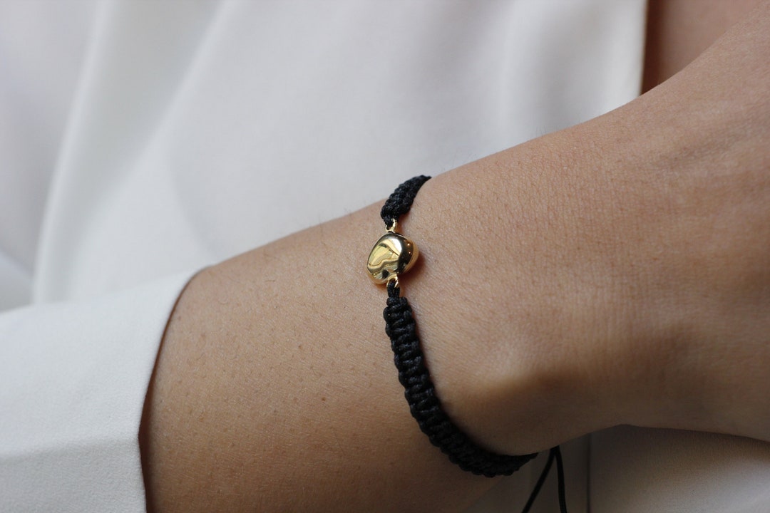 14K Gold Puffy Heart Rope Bracelet, 3D Solid Medium Heart Rope Bracelet ...