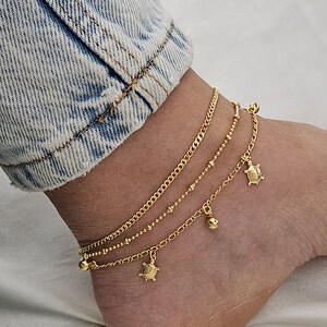 Dainty Anklet for Woman Gold Turtle Anklet Chain Beaded Anklet Gold ...