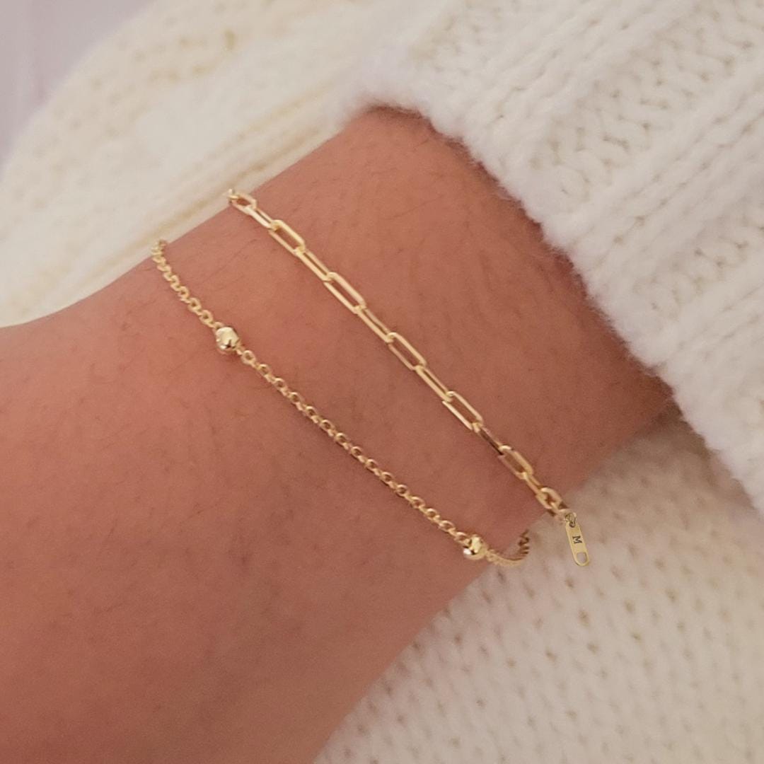 Custom Set of 2 Everyday Layering Bracelets Letter Gold Bracelet Dainty ...