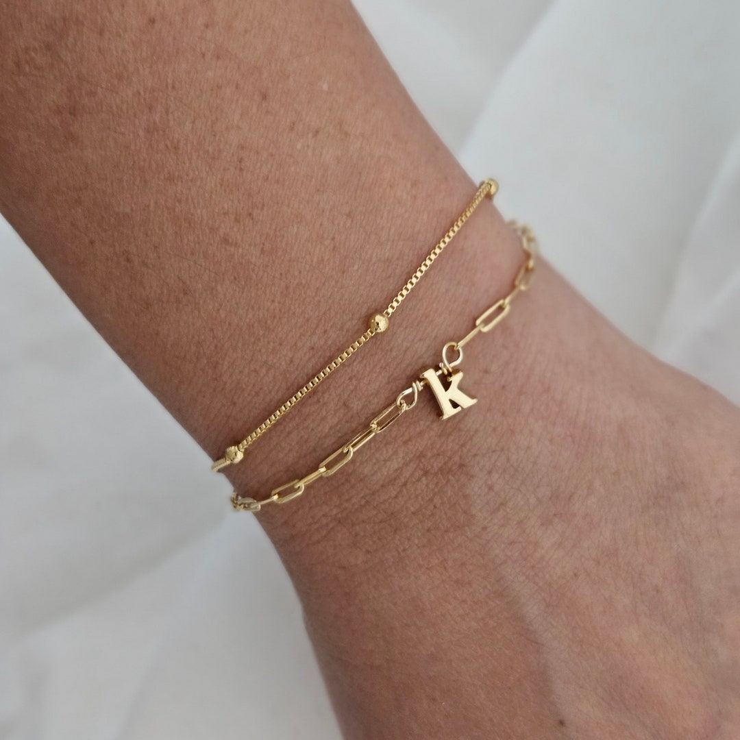 Custom Initial Bracelet Set: 18K Gold Filled Paperclip Chain - Etsy