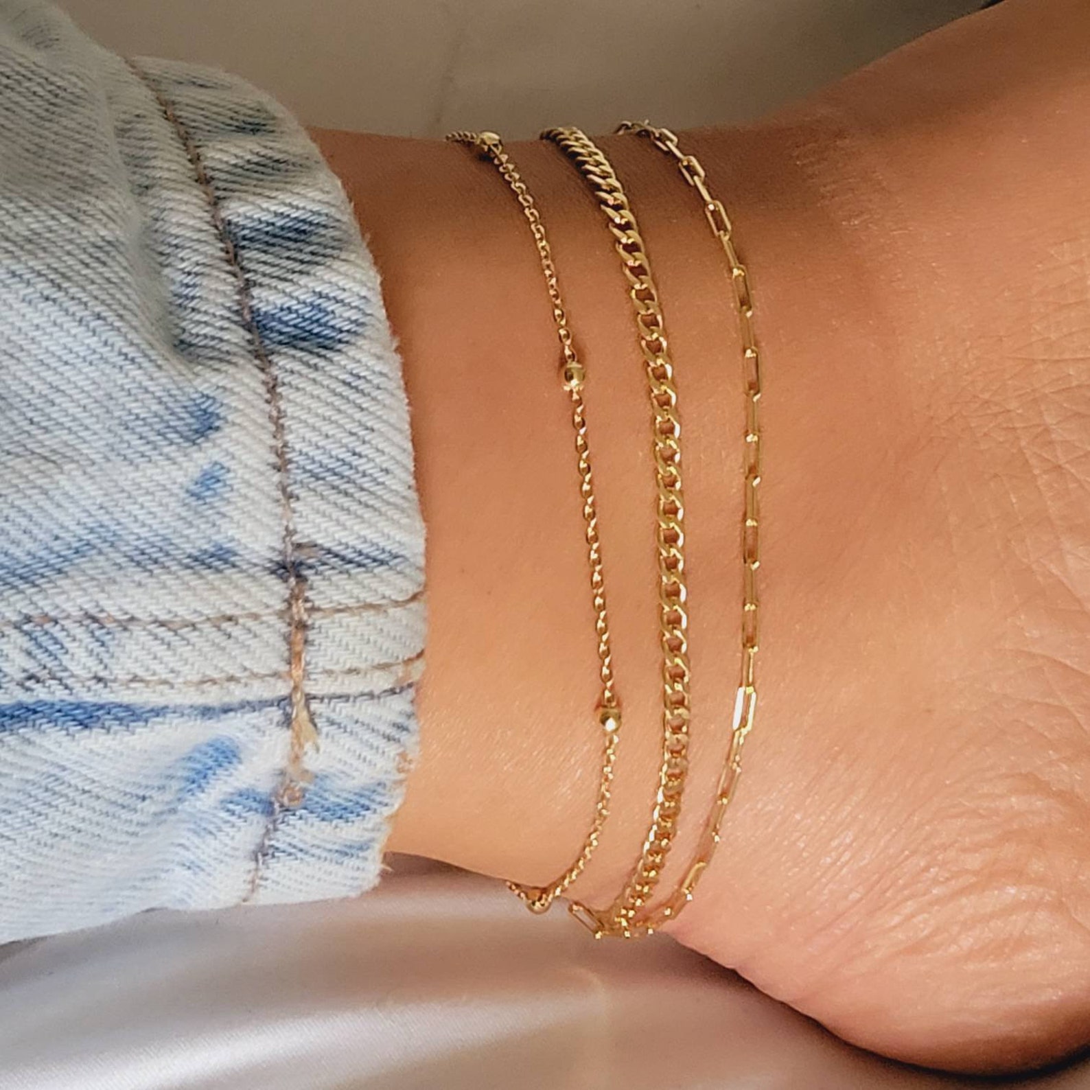Dainty Anklet for Woman Gold Ankle Chain Gold Beaded Anklet - Etsy