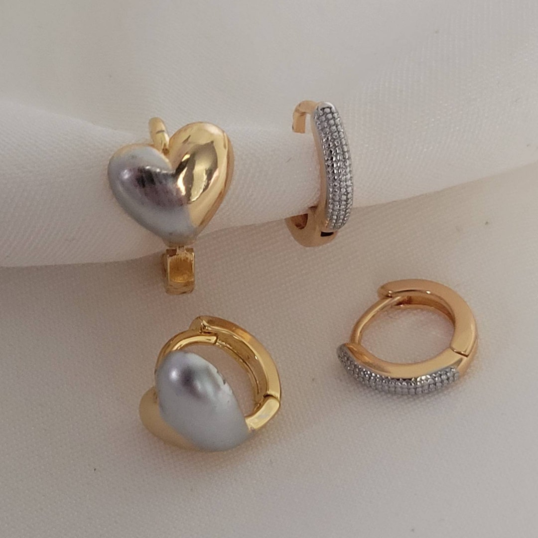 2 Pairs Earrings Set 18K Gold Filled, Huggie Hoop Stack Earring Gift ...