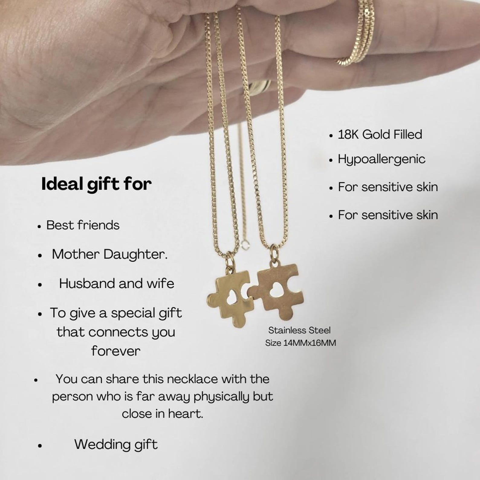 Gold Filled Puzzle Piece Necklace Set, Friendship Jewelry - Etsy