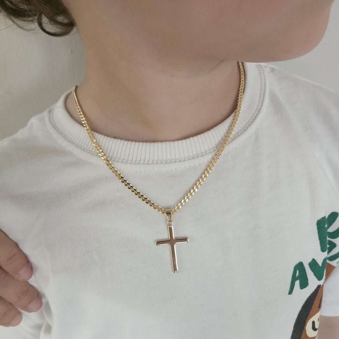 18K Gold Filled Children's Gold Cross Necklace Gold Kids Dainty Cross ...