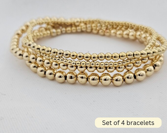 Bubble Bracelet 6MM 10MM Golden Ball Beaded Adjustable Stacking Bracelet 18K Gold Plated Women's ...