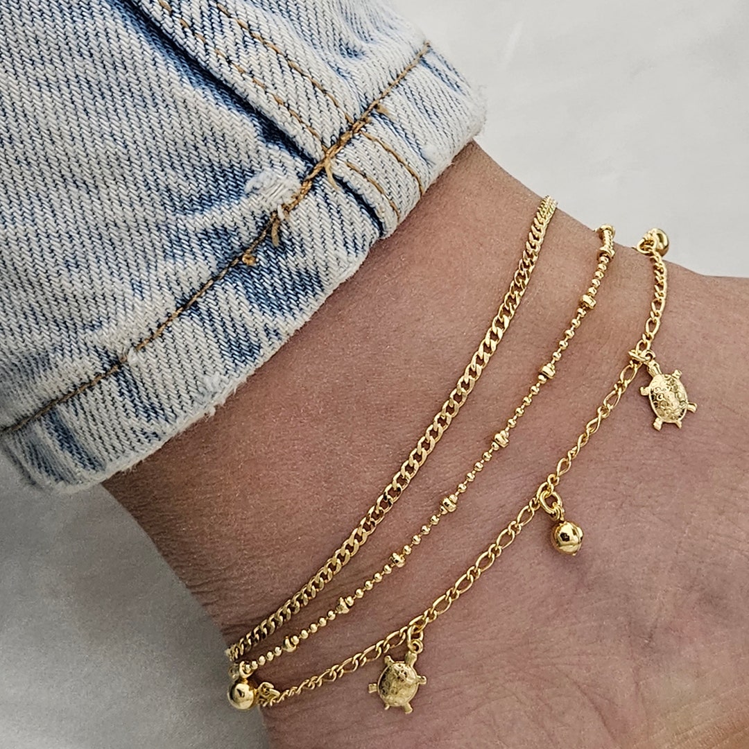 Dainty Anklet for Woman Gold Turtle Anklet Chain Beaded Anklet Gold ...