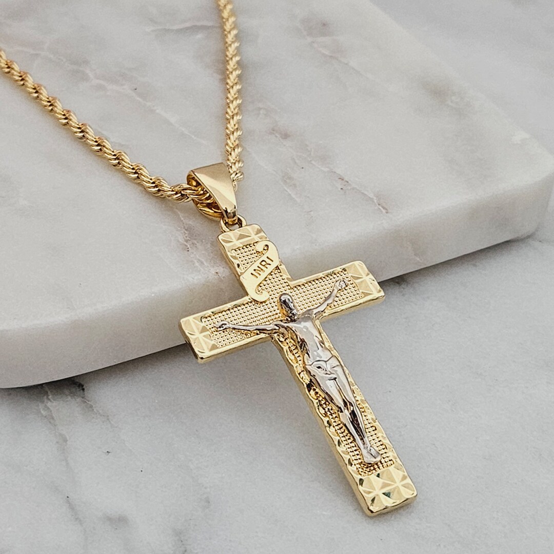 Gold Cross for Men Necklace, Pendant & Figaro Chain Set,chain Necklace ...