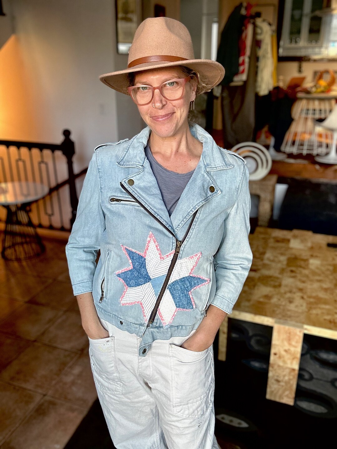 Repurposed Gap Denim Moto Jacket Biker Jacket Quilt Coat Quilt Jacket ...