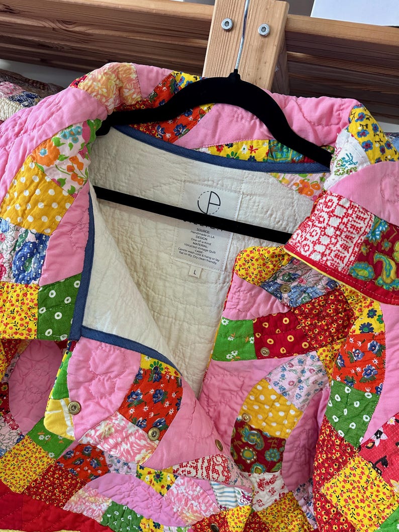 Upcycled Quilt Asymmetric Snap Front Coat: Pink Yellow Red and Green ...