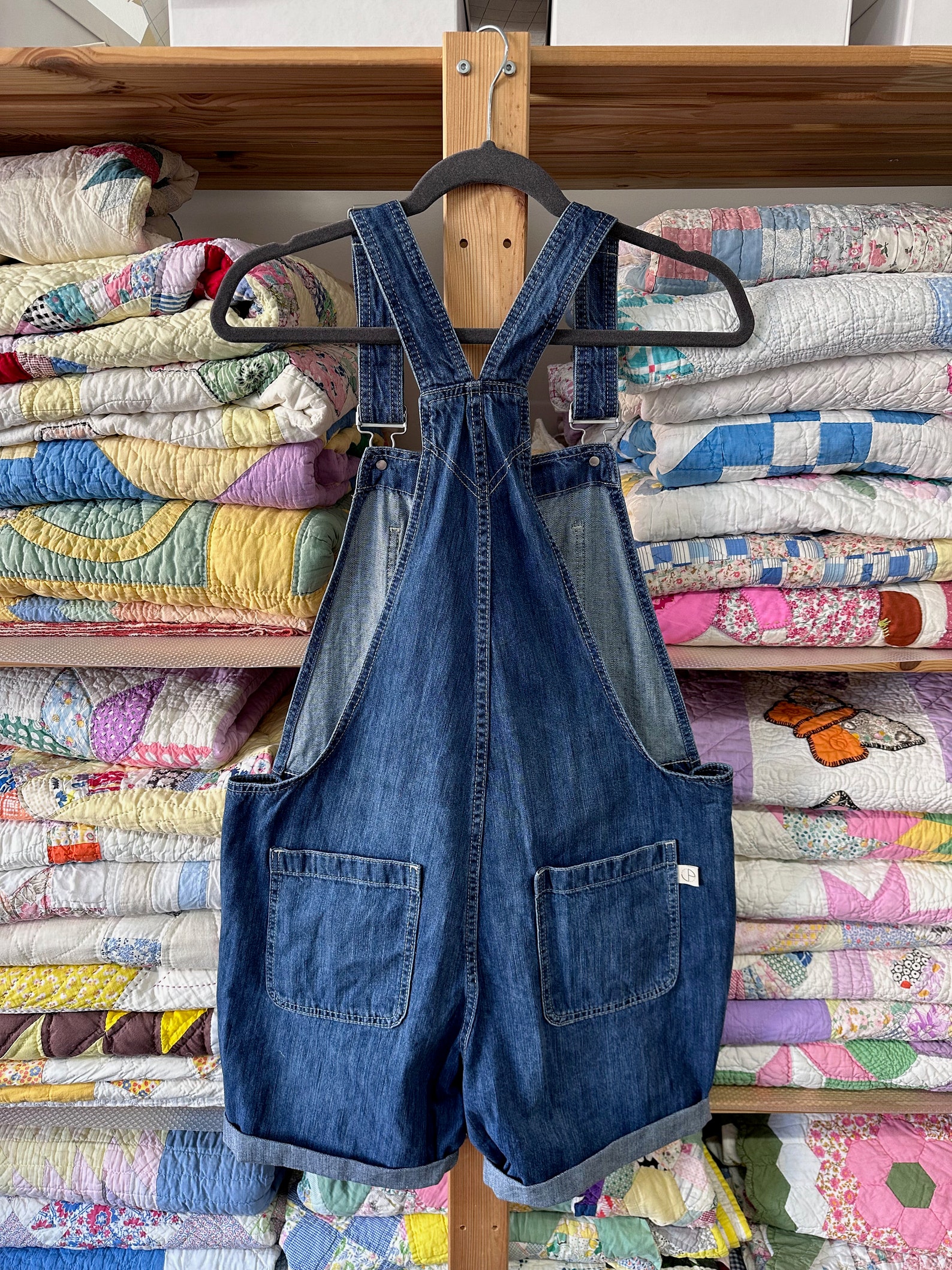 Repurposed Gap Denim Overalls Shorts: Upcycled Quilt Star Patches - Etsy