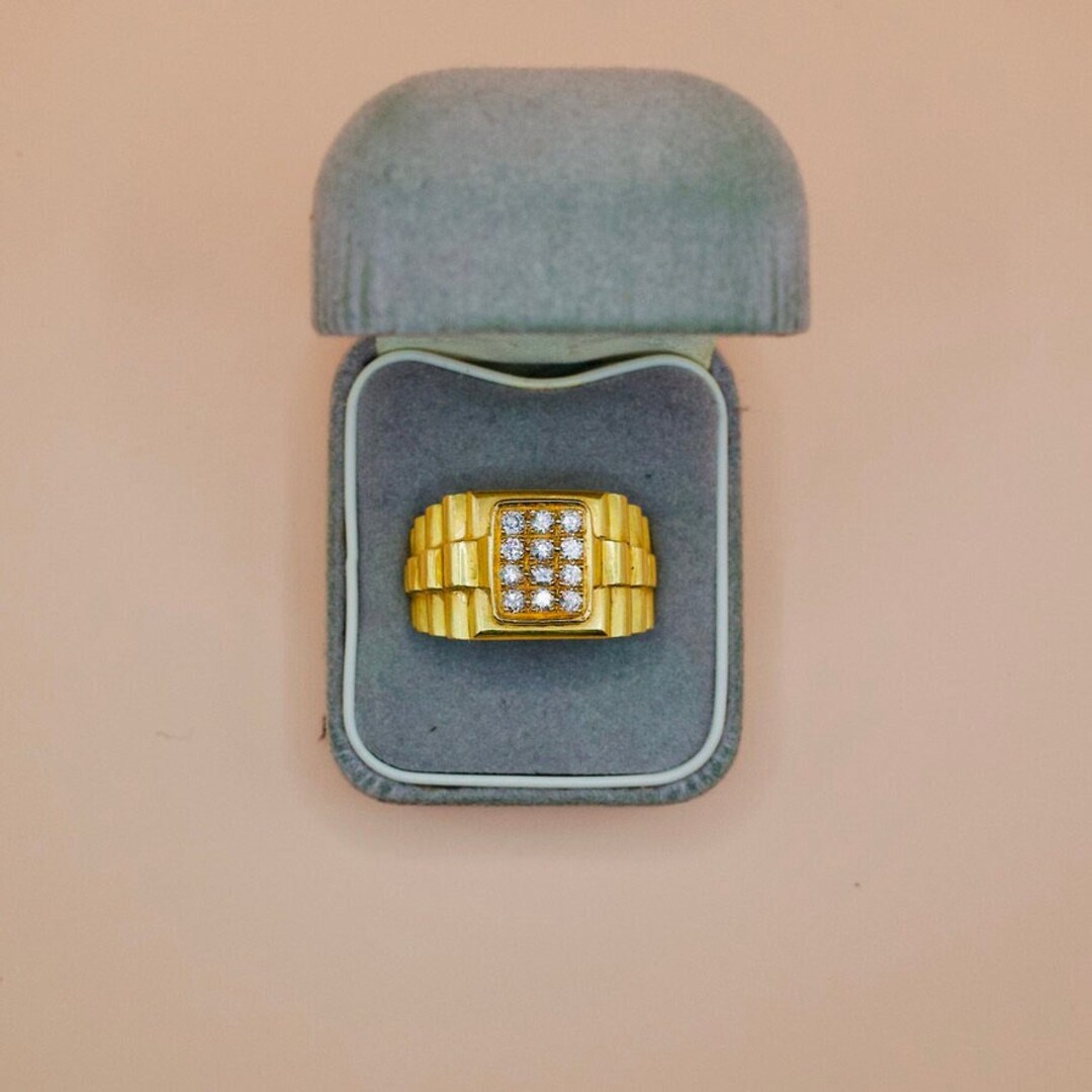 Vintage 18ct Gold Mens Signet Ring 12 Diamonds, 0.35TCW Heavy Rolex ...