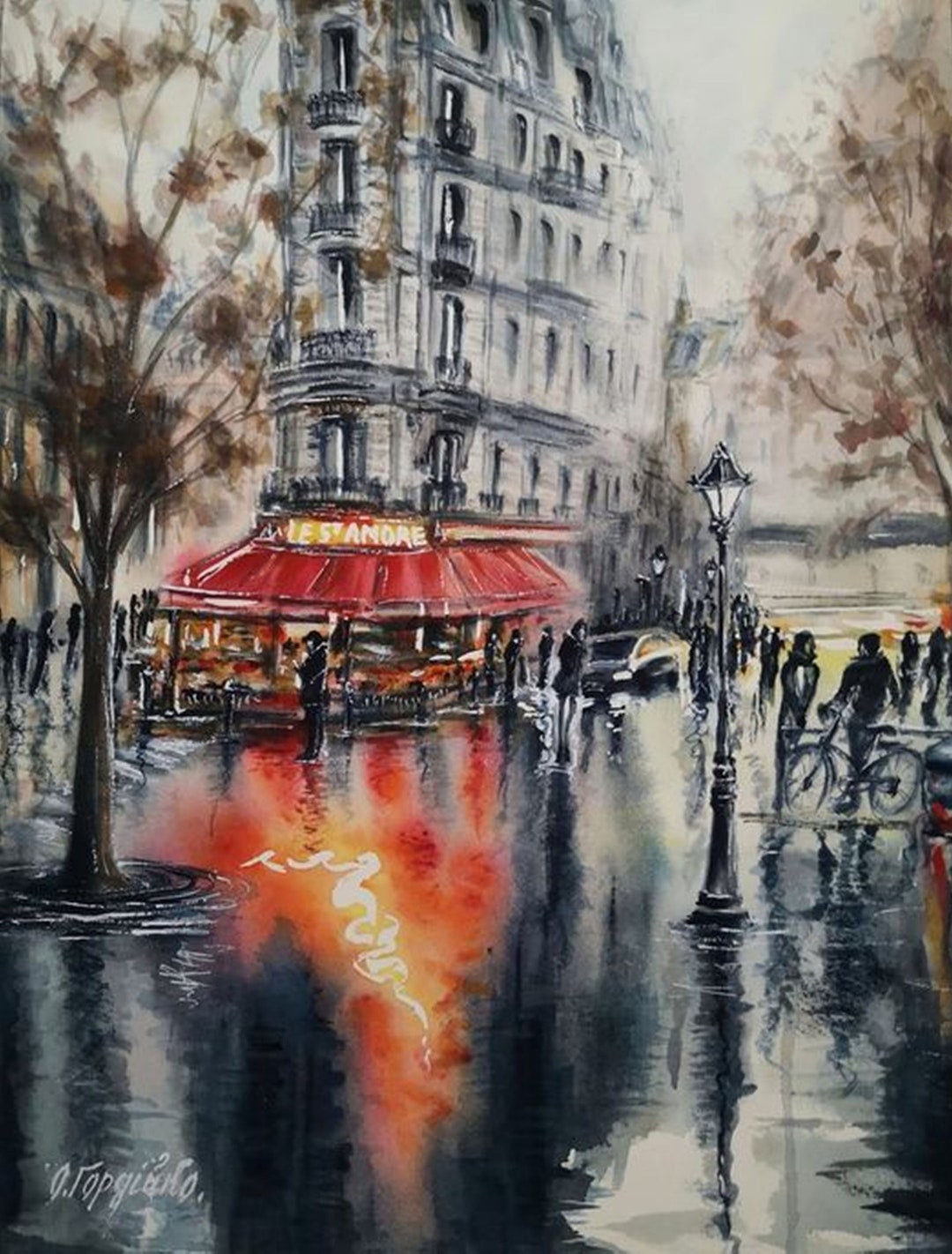 Paris Watercolor Painting, France, Cityscape, Parisian Cafe, Autumn ...