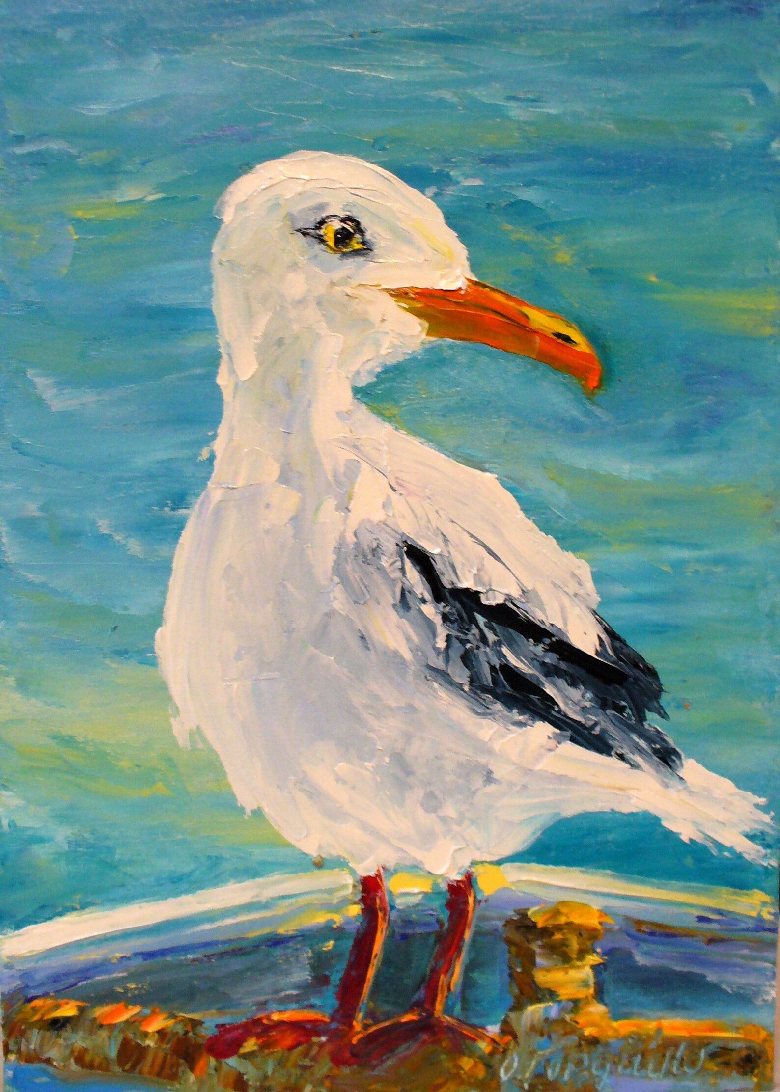 Seagull oil painting on canvas Impasto gull wall décor | Etsy