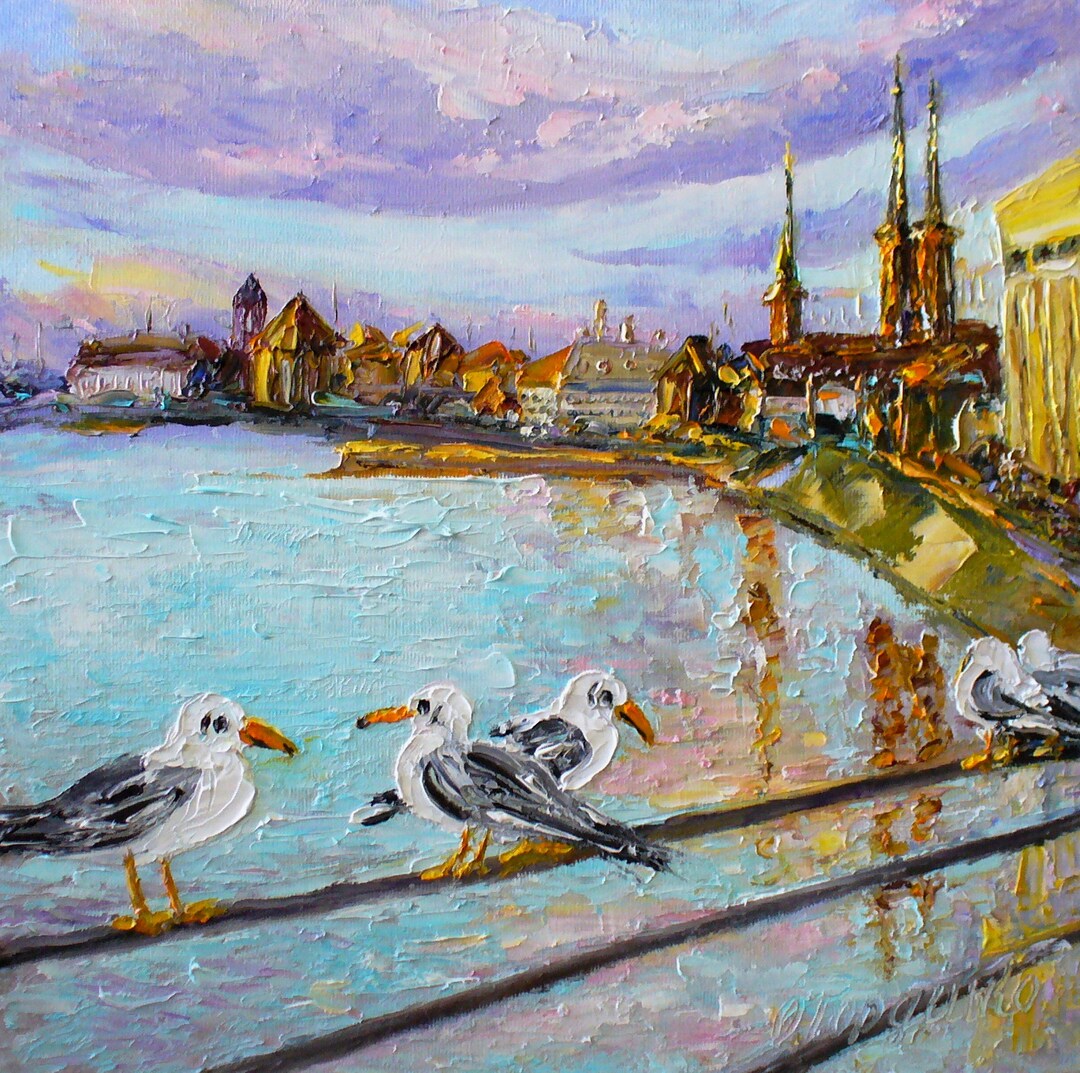 Old City ORIGINAL Oil Painting on Canvas Wroclaw Skyline Ostrow Tumski ...