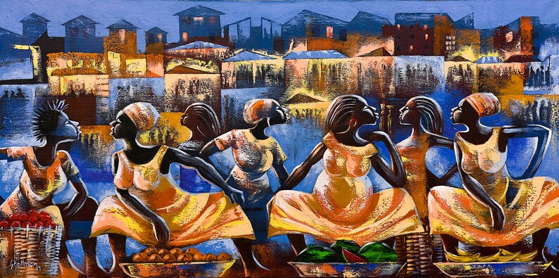 African Women Painting, African Market Art, African American Canvas ...