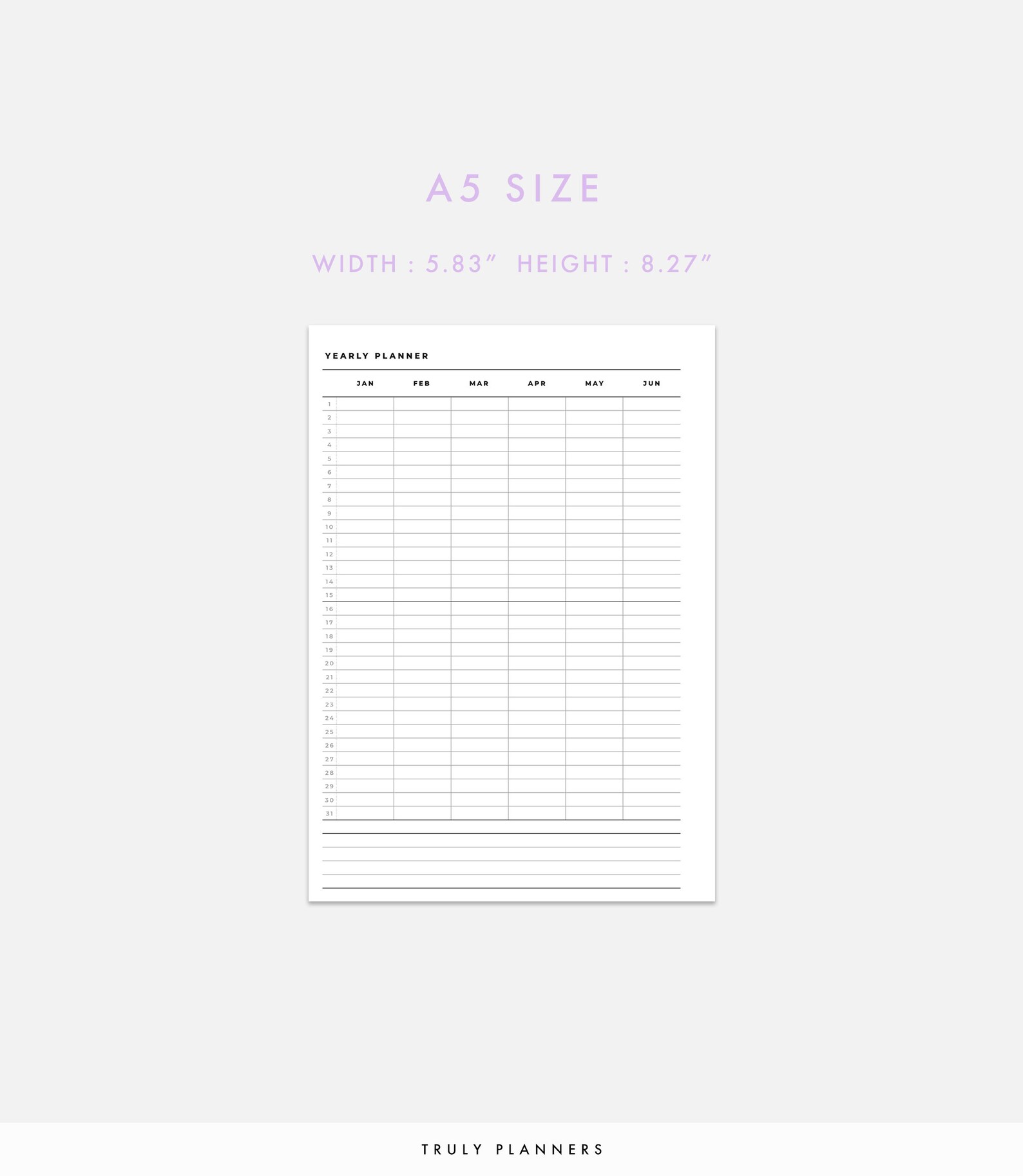Yearly Planner Printable Inserts A5 Yearly Overview Year Etsy