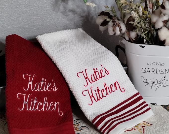 Personalized Embroidered Kitchen Towel 1 & 2 Piece Set Kitchen Towel Personalized Towel Initial ...