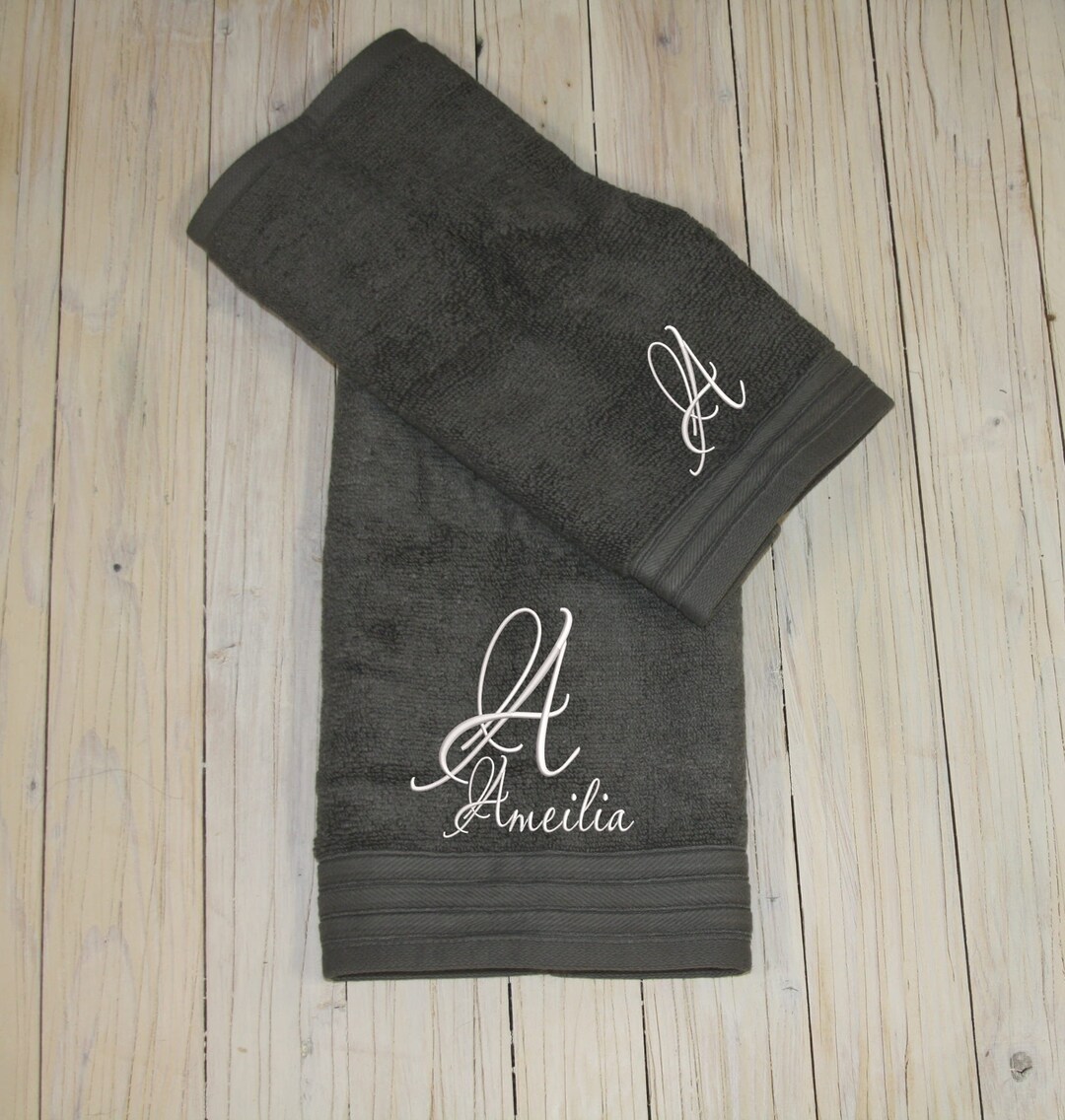 Custom Hand Towel and Wash Cloth, Monogrammed Elegant Swirls Letter ...