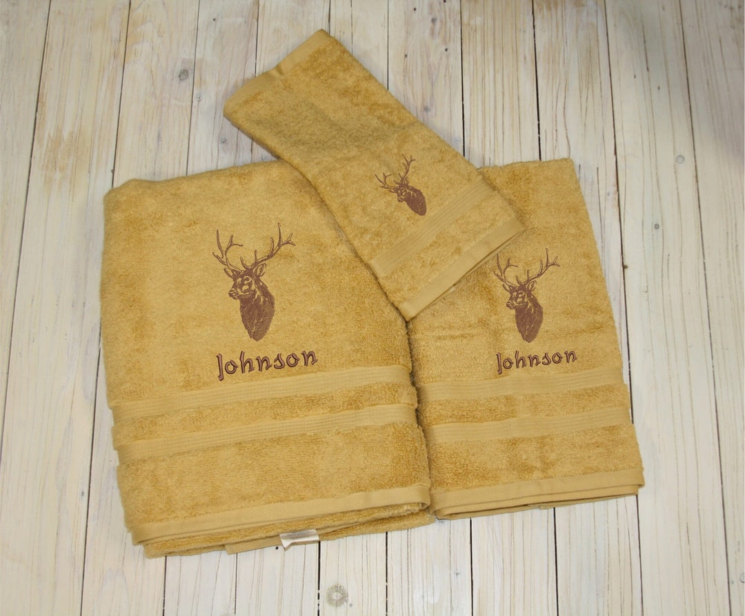 Buck Deer Towel Set Custom Embroidered, Deer Hunter Personalized 3 ...
