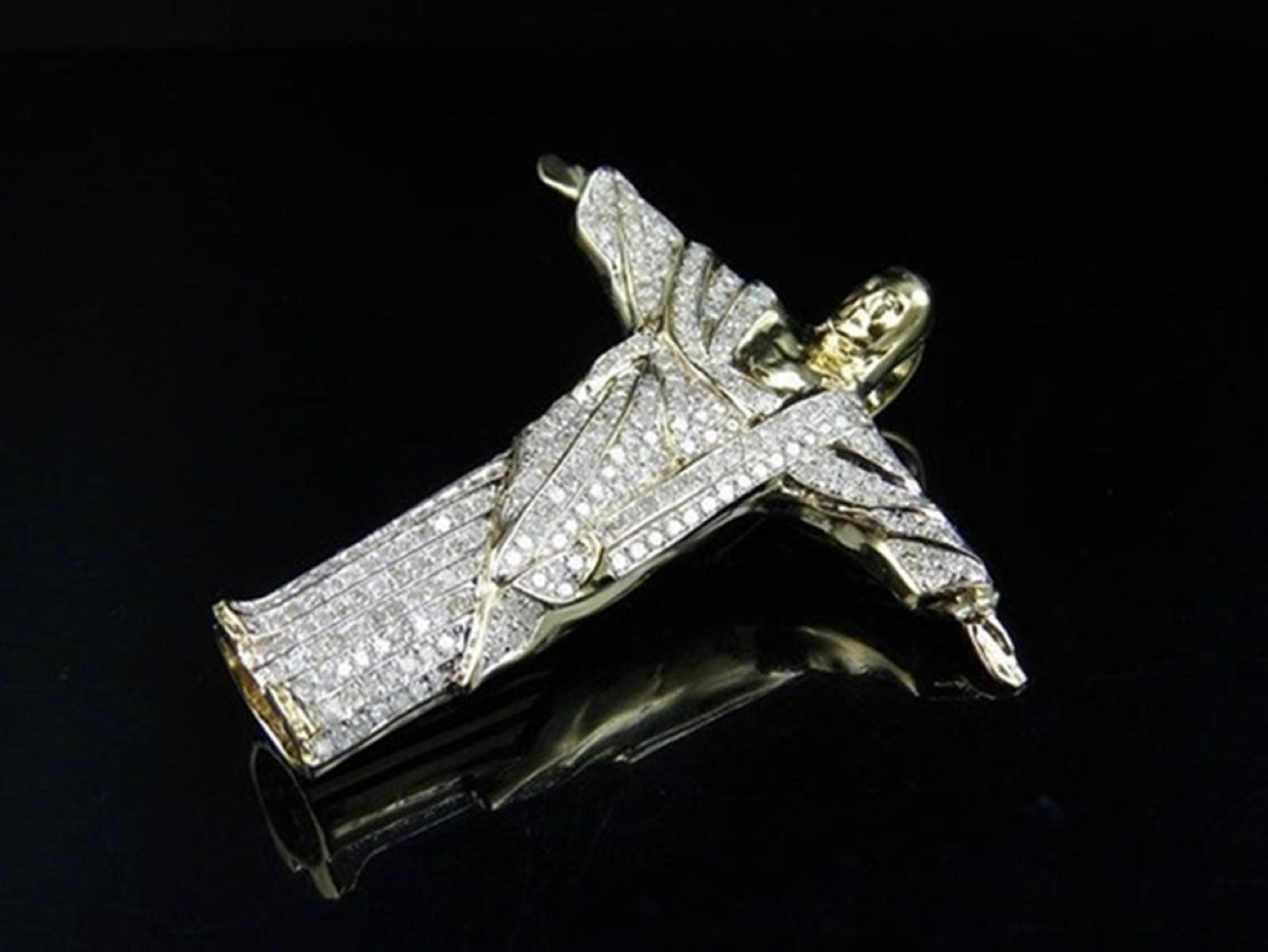 Almighty Lord Jesus Gold Plated 925 Sterling Silver Dimond Studded Iced ...