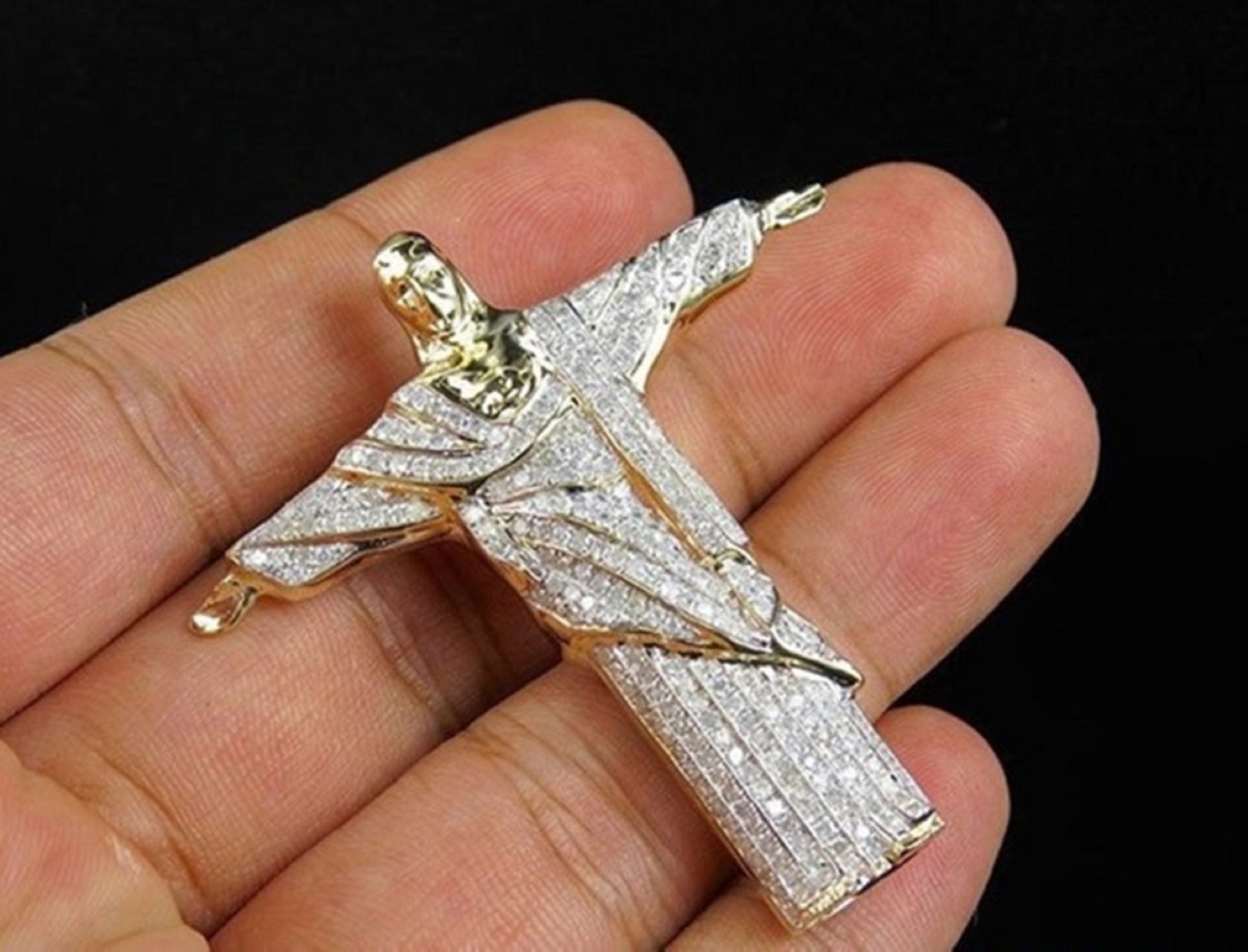 Almighty Lord Jesus Gold Plated 925 Sterling Silver Dimond Studded Iced ...