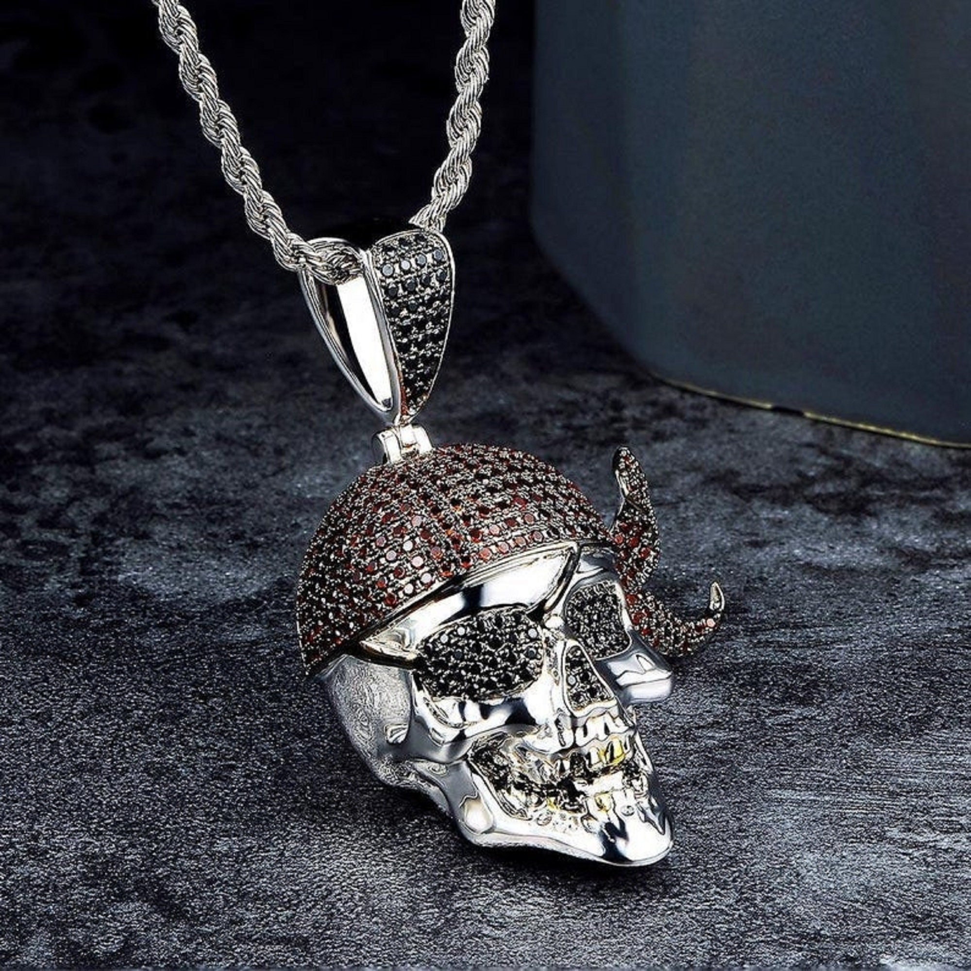 Raider Skull White Gold Plated 925 Sterling Silver Diamond | Etsy