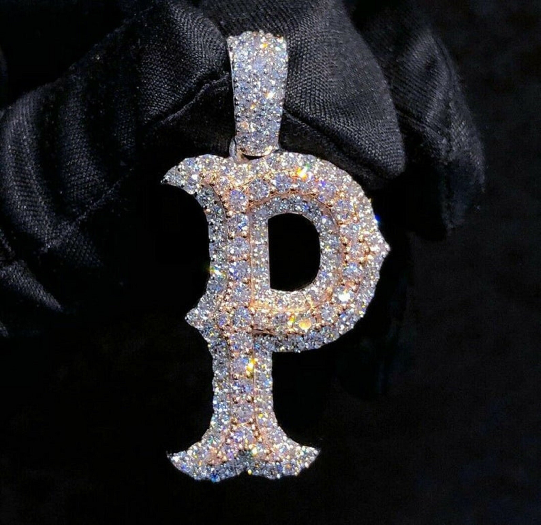 P Letter Gold Plated Diamond Studded Lucky Pendant . - Etsy