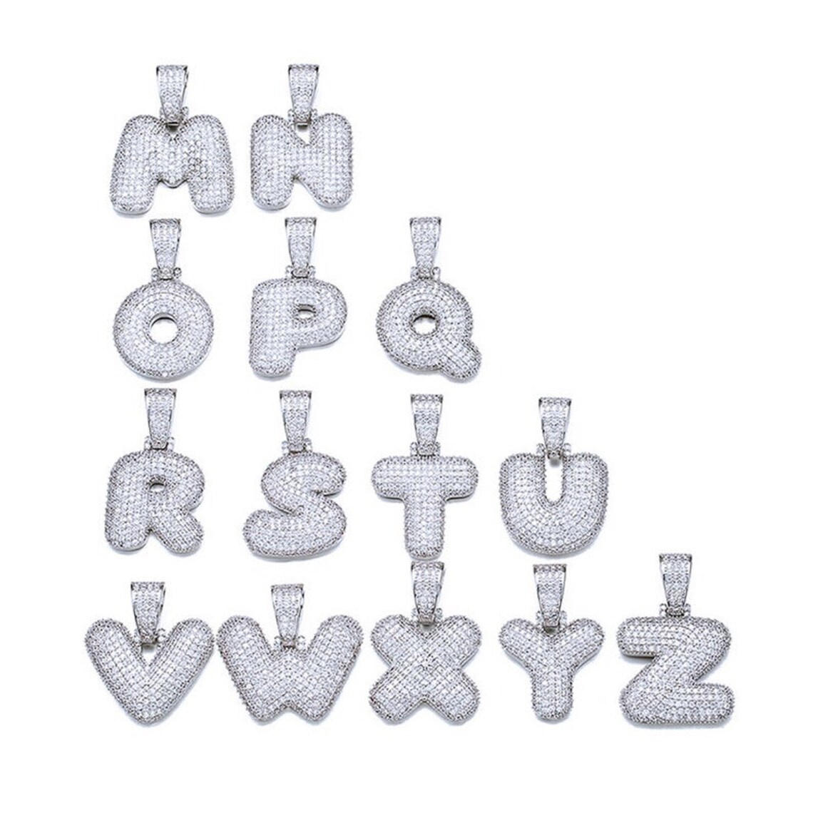 Bubble Letter Gold Plated 925 Sterling Silver Diamond Studded Iced Out ...