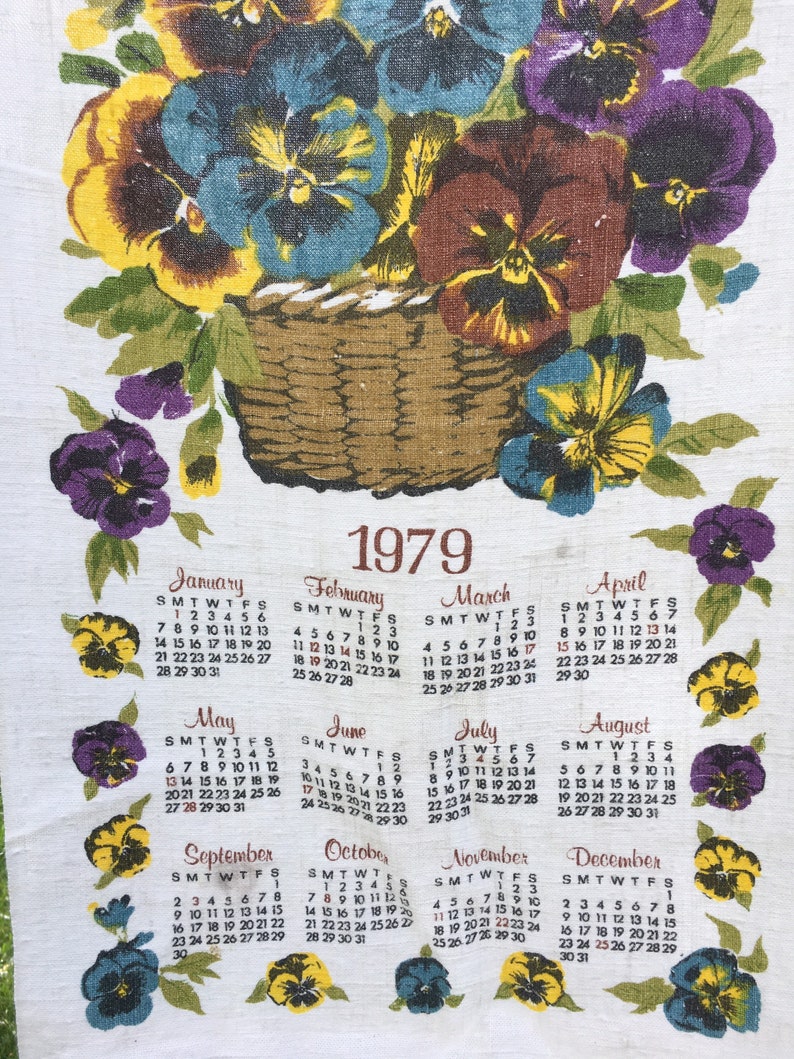 1979 Calendar Pansies Linen Towel - Etsy