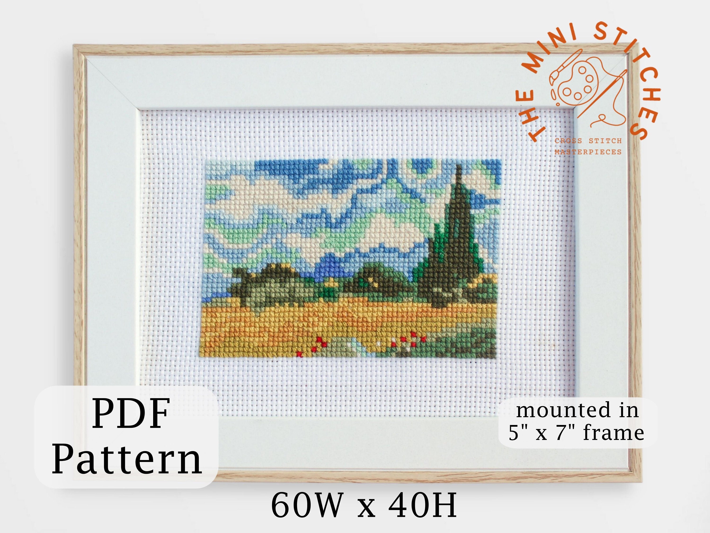 Wheatfield With Cypresses Cross Stitch Pattern - PDF Download - Vincent ...