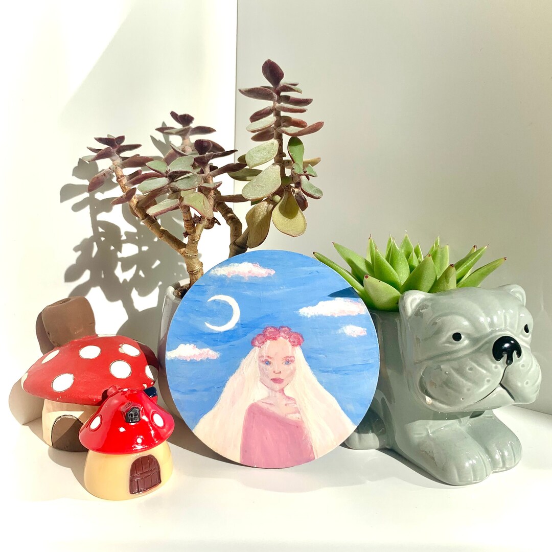 Hand Painted Original One of A Kind Wooden Cute Pastel Cloud & Moon ...