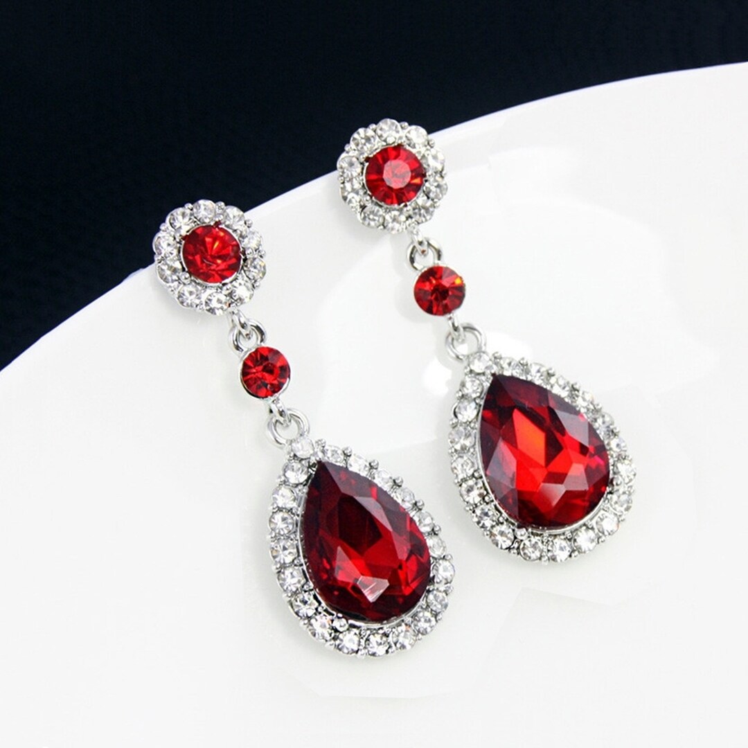Ruby Droplet Earrings Crystal Tear Drop Dangle Earrings - Etsy