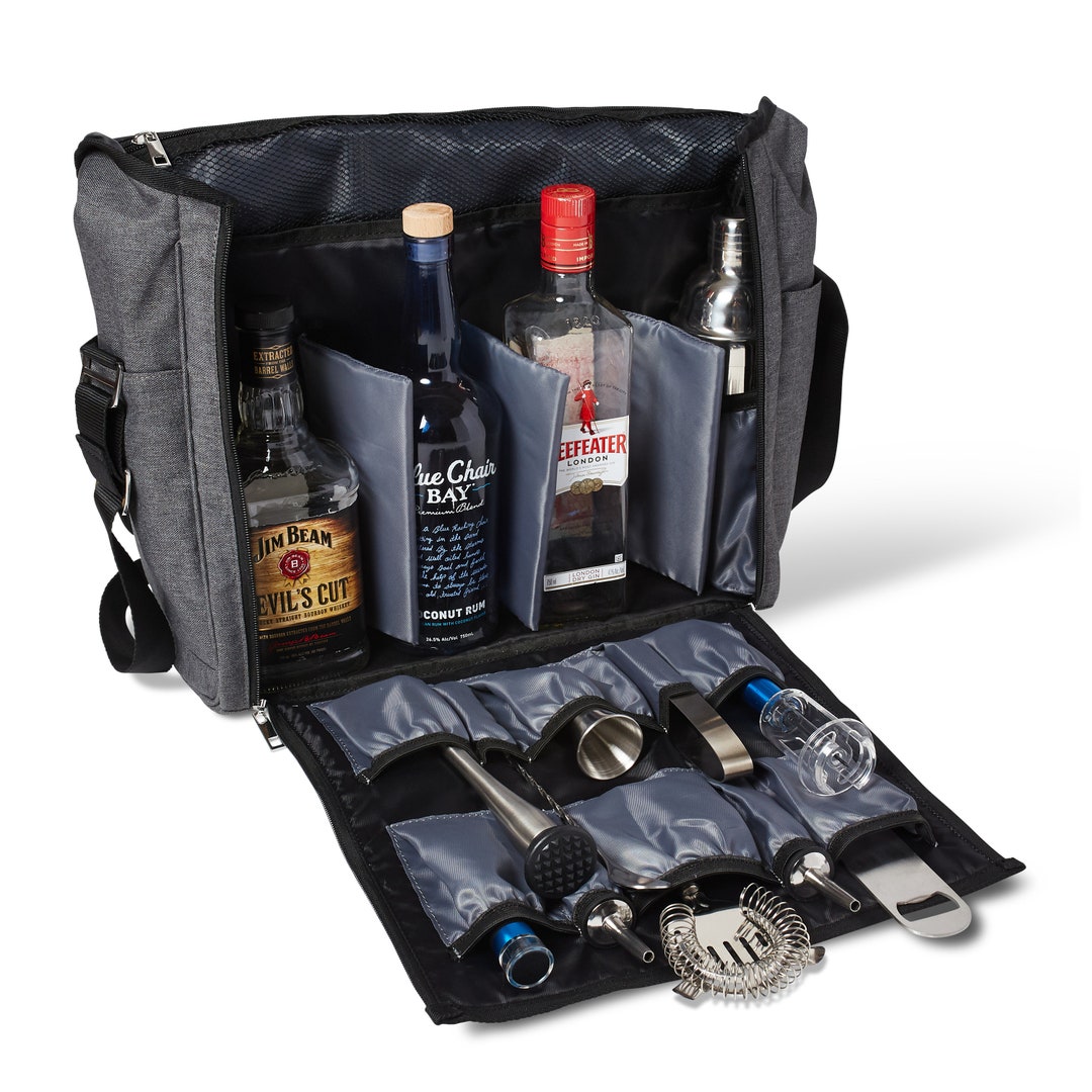Gray Water Resistant Travel Bartender Bag: Cocktail Kit Carrier (bag ...