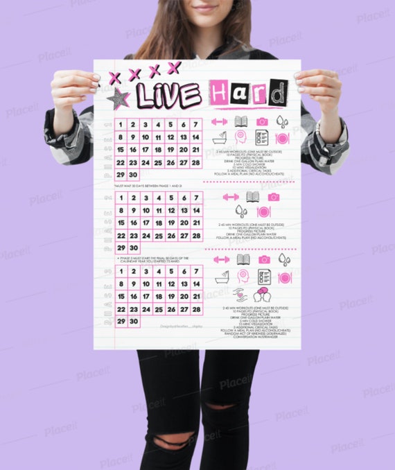 75 Hard LIVE HARD Dry Erase Poster Calendar Checklist digital - Etsy