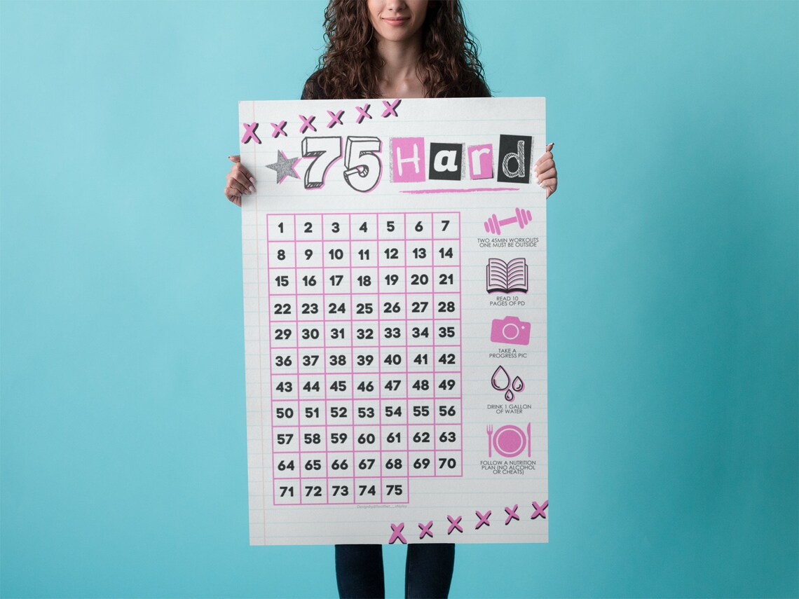75 Hard Dry Erase Poster Calendar Checklist Digital Design - Etsy