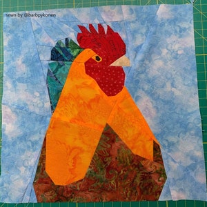 14" Rooster Foundation Paper Piecing Quilt Block Pattern FPP - Etsy