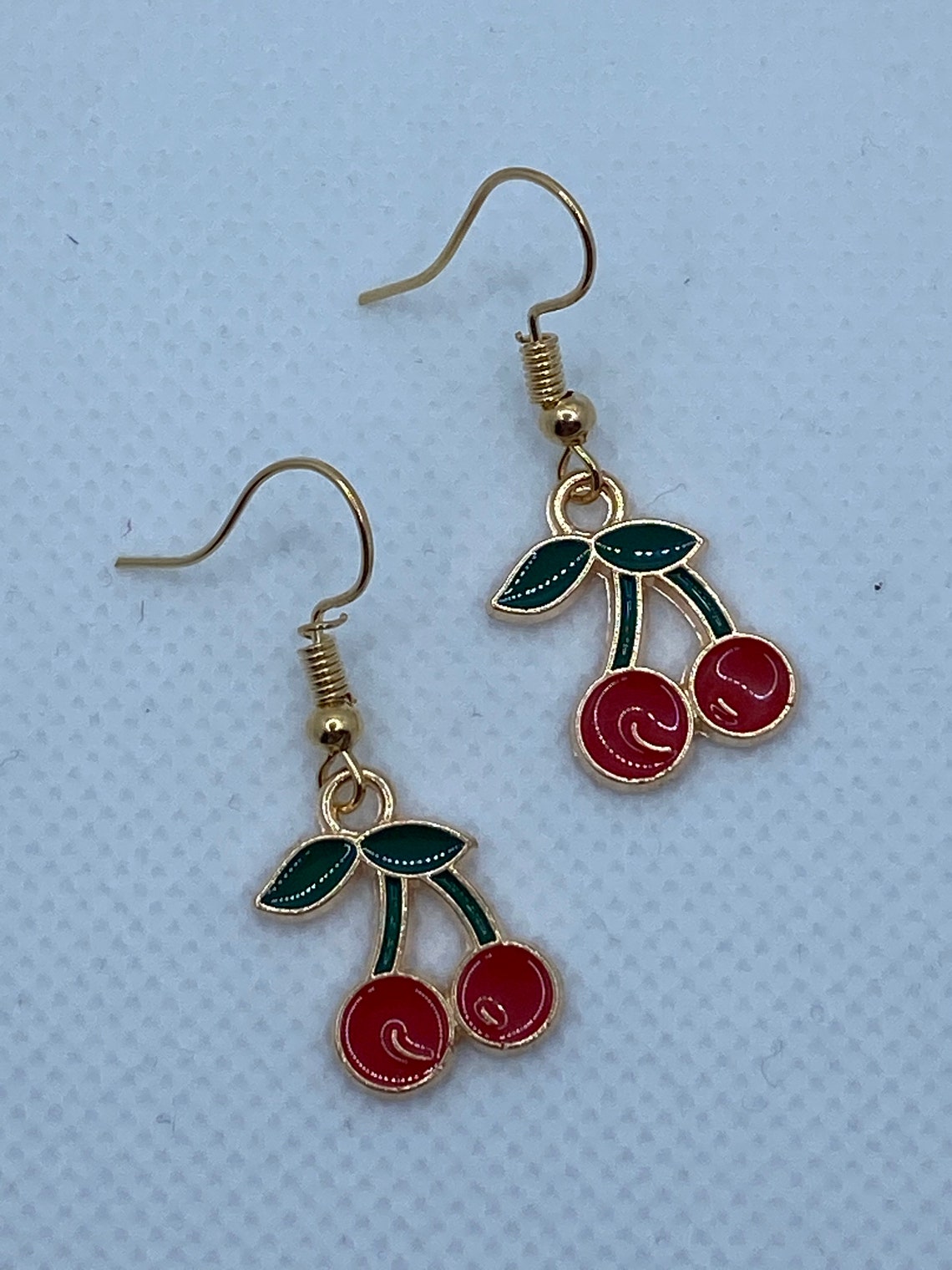 Handmade Gold Coloured Cherry Earrings Drop design | Etsy