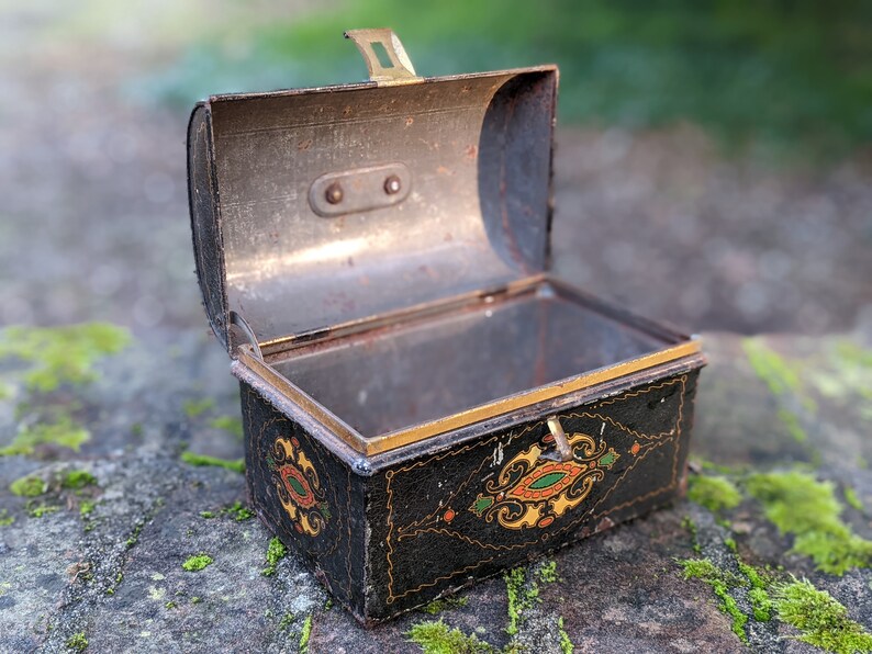 Antique Biscuit Painted Tin Box Dutch Black & Gold Tin Chest - Etsy