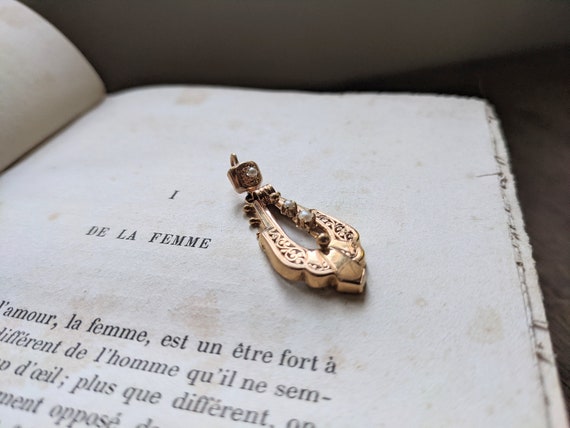 Antique Napoleon III rose gold & pearls pendant | 19t… - Gem