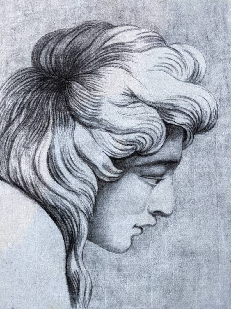 Antique Profile Drawing Hand-drawn Classical Portrait Antique Charcoal ...
