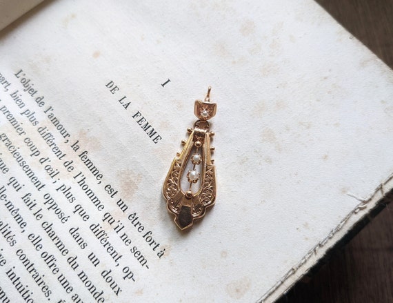 Antique Napoleon III rose gold & pearls pendant | 19t… - Gem
